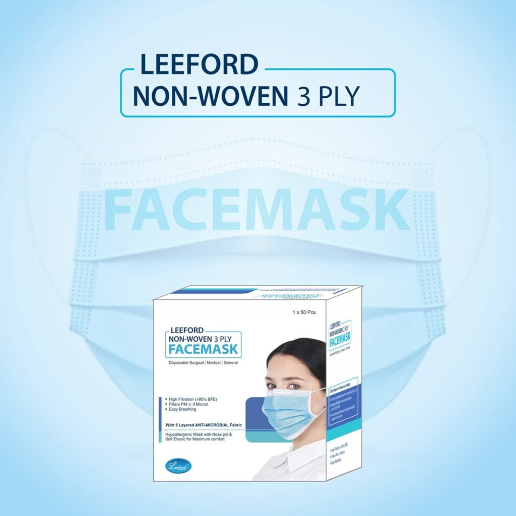 Leeford 3 Ply Anti- Microbial Face Mask With Nosepin with 5 Layered ...