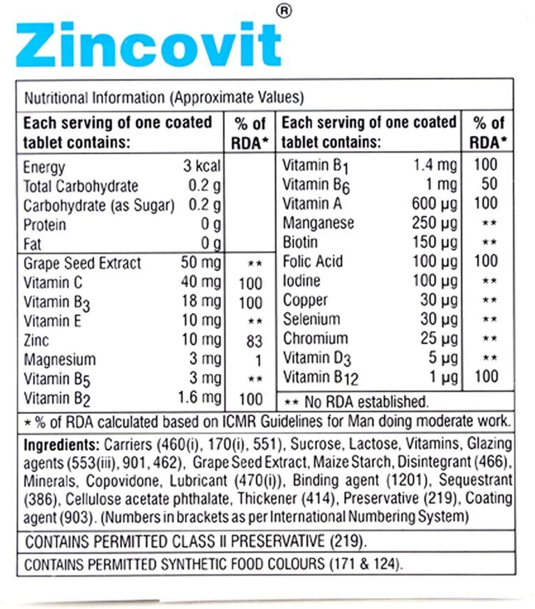Zincovit Tablet (Strip of 15 tablets) (Multivitamin, Multimineral with ...